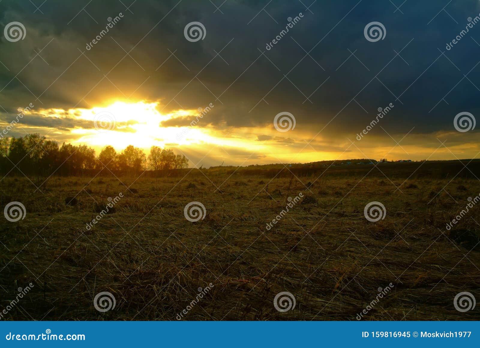 Colorful Sunset Over a Field in Spring Stock Image - Image of bright ...