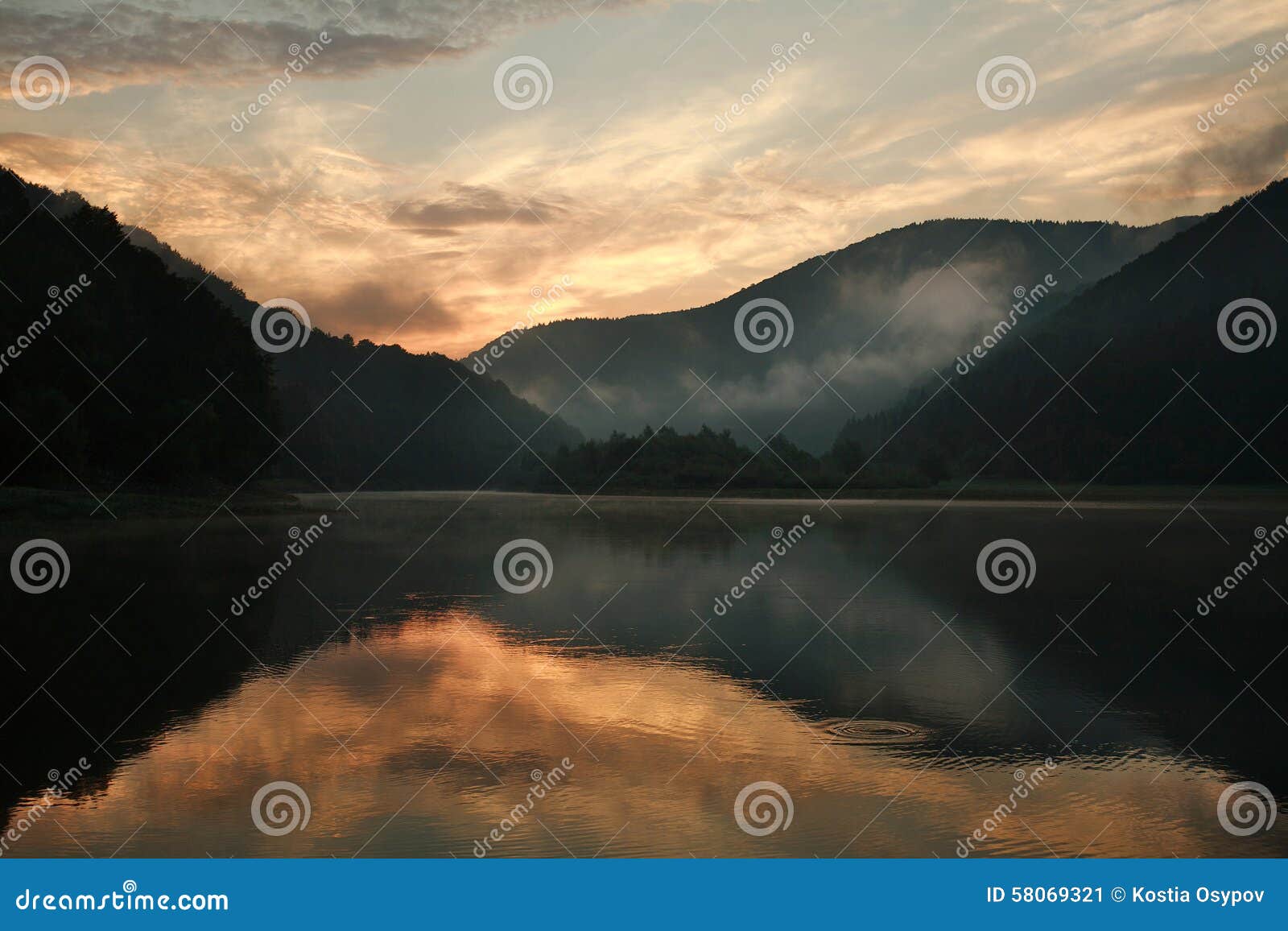 Colorful Sunset Over the Lake in Mountains, with Sky Stock Image ...