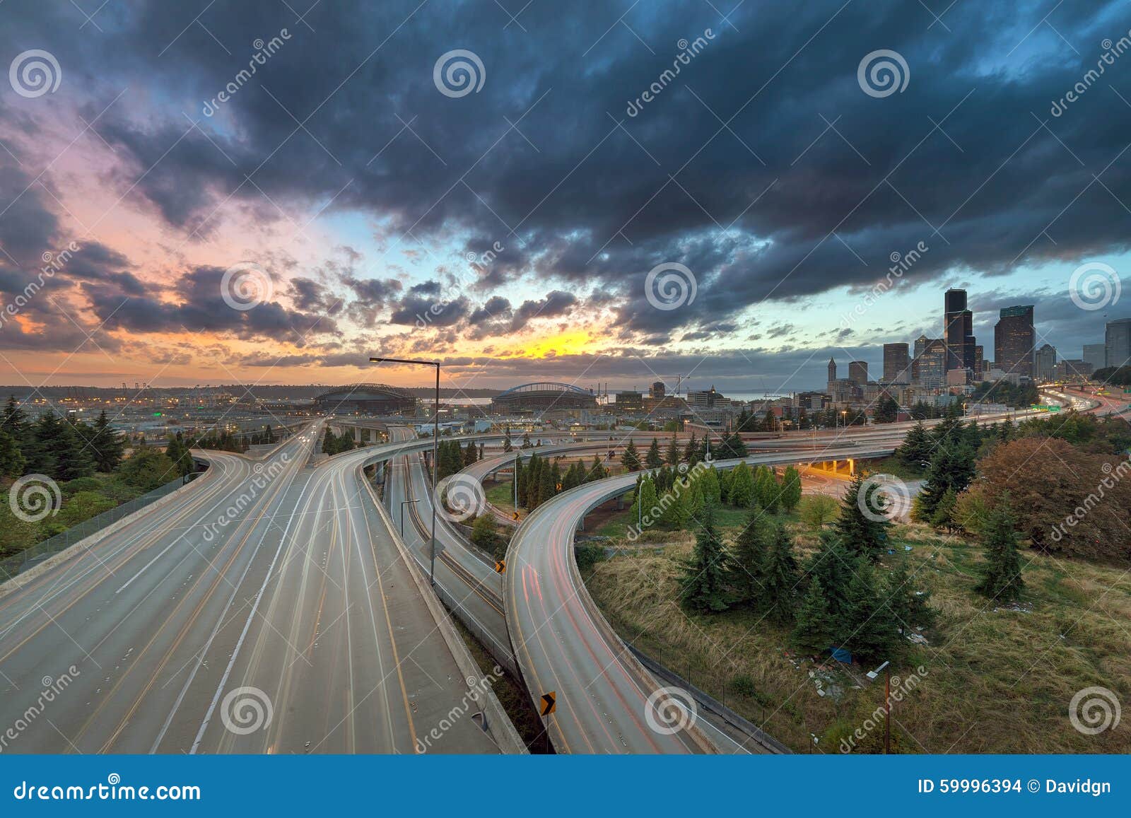 Colorful Sunset Over Seattle Skyline Stock Photo - Image of scenic ...