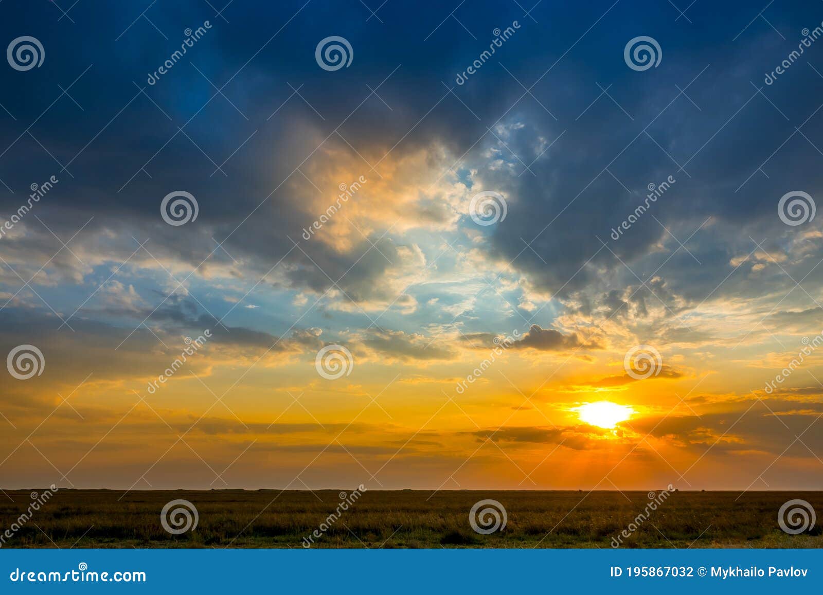 Colorful Sunset Over the Steppe Plain Stock Photo - Image of clouds ...