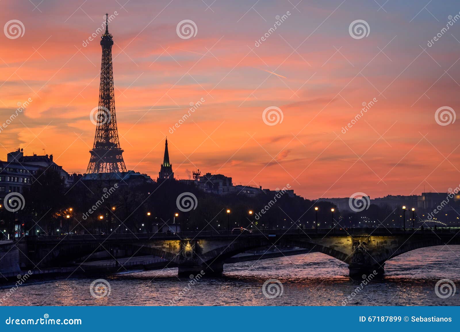 Colorful sunset in Paris stock image. Image of famous - 67187899