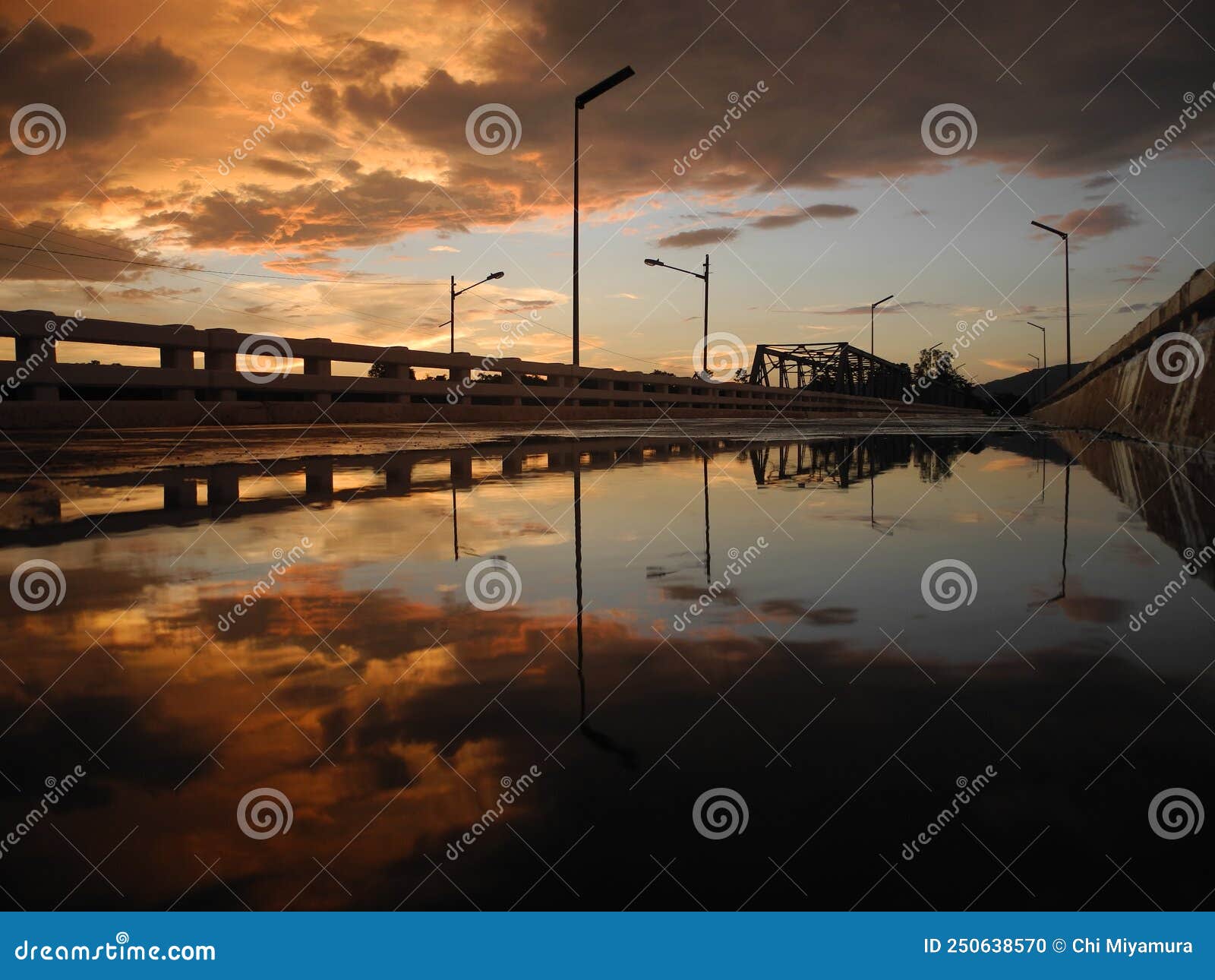Colorful Sunset Reflection at the Bridge Stock Photo - Image of sunrise ...