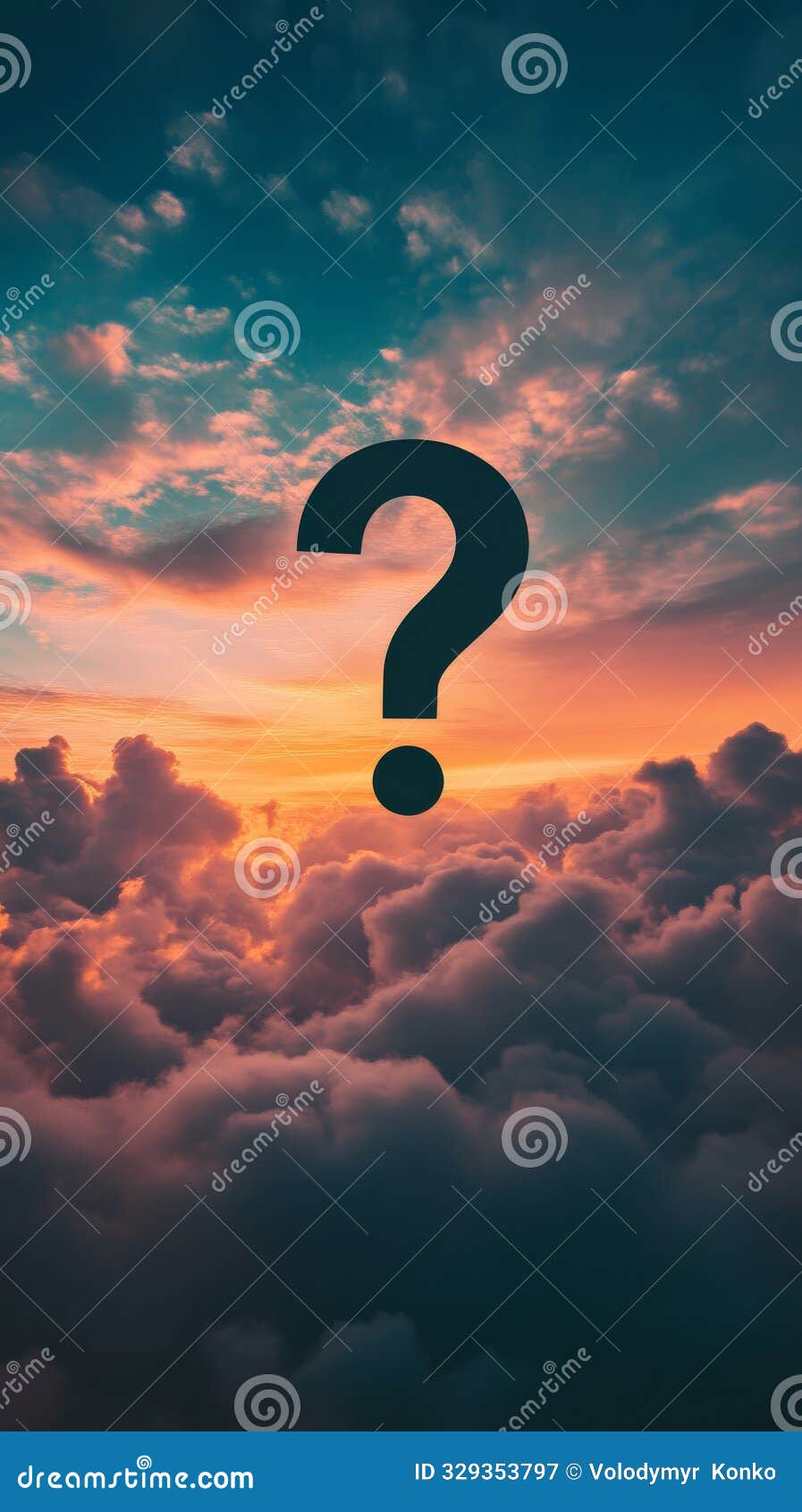 Colorful Sunset Sky with Clouds and a Question Mark, Surreal Concept ...