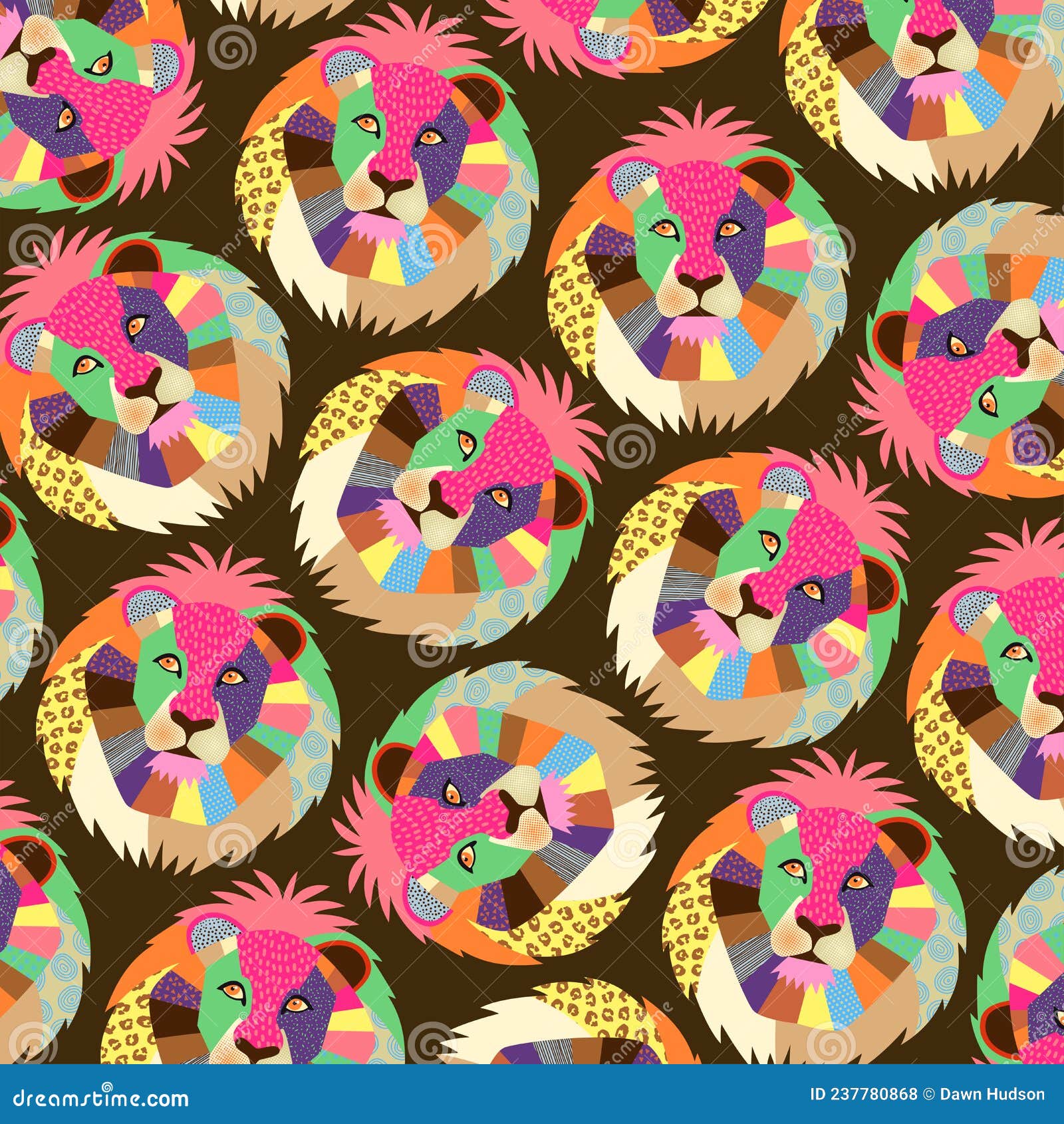 Lion Repeating Face Surface Background Pattern Vector Illustration ...