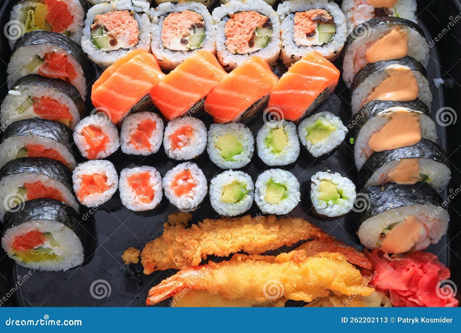Colorful Sushi Set with Pickled Ginger and Wasabi Paste Stock Image ...