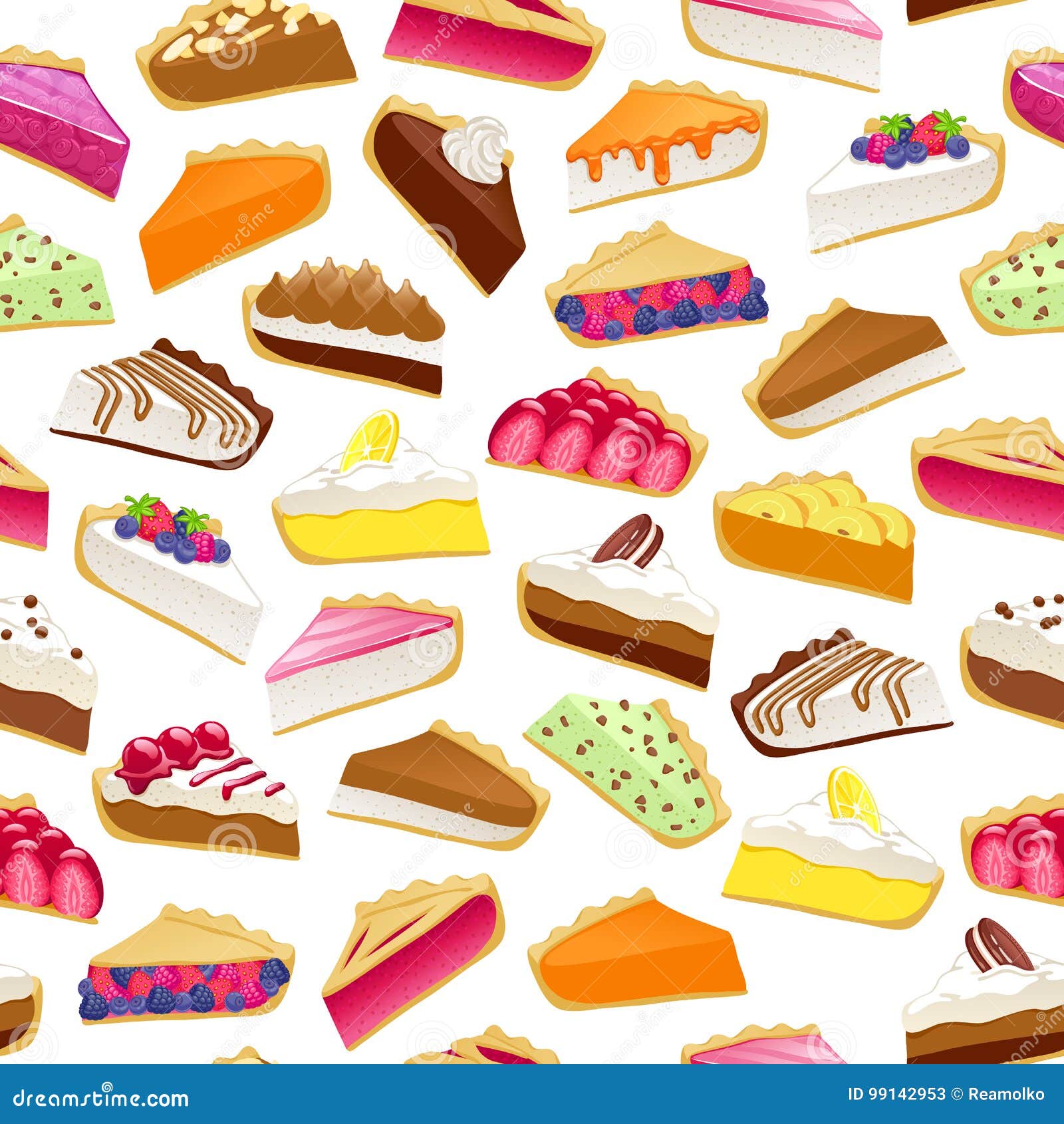 Colorful Sweet Cakes Slices Seamless Background. Stock Vector ...