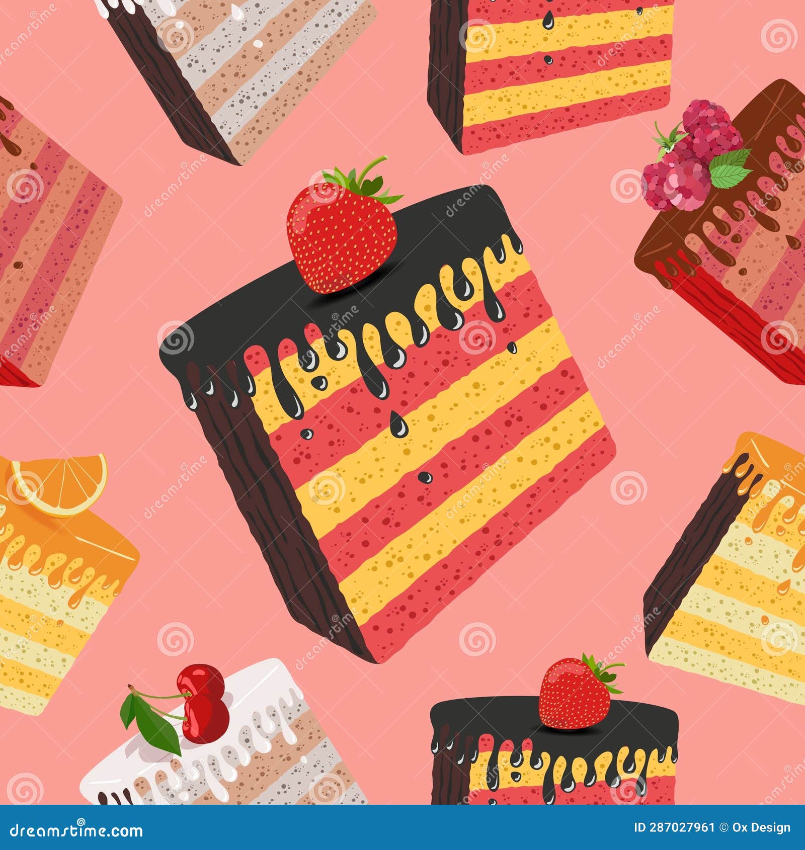 Colorful Sweet Cakes Slices Seamless Background. Vector Pattern ...
