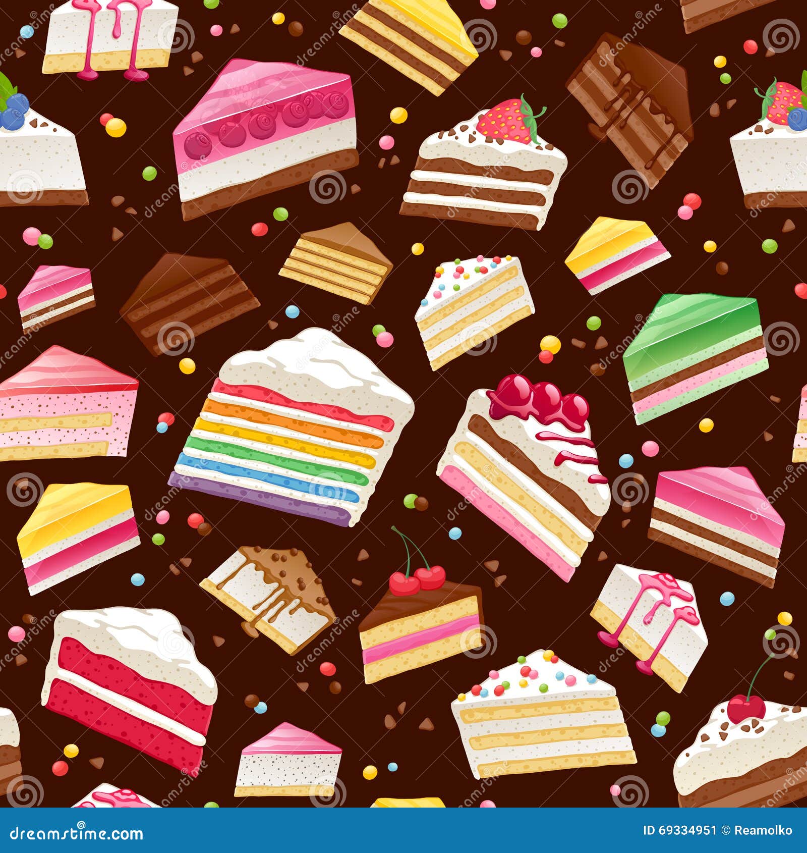 Colorful Sweet Cakes Slices Seamless Background. Stock Vector ...