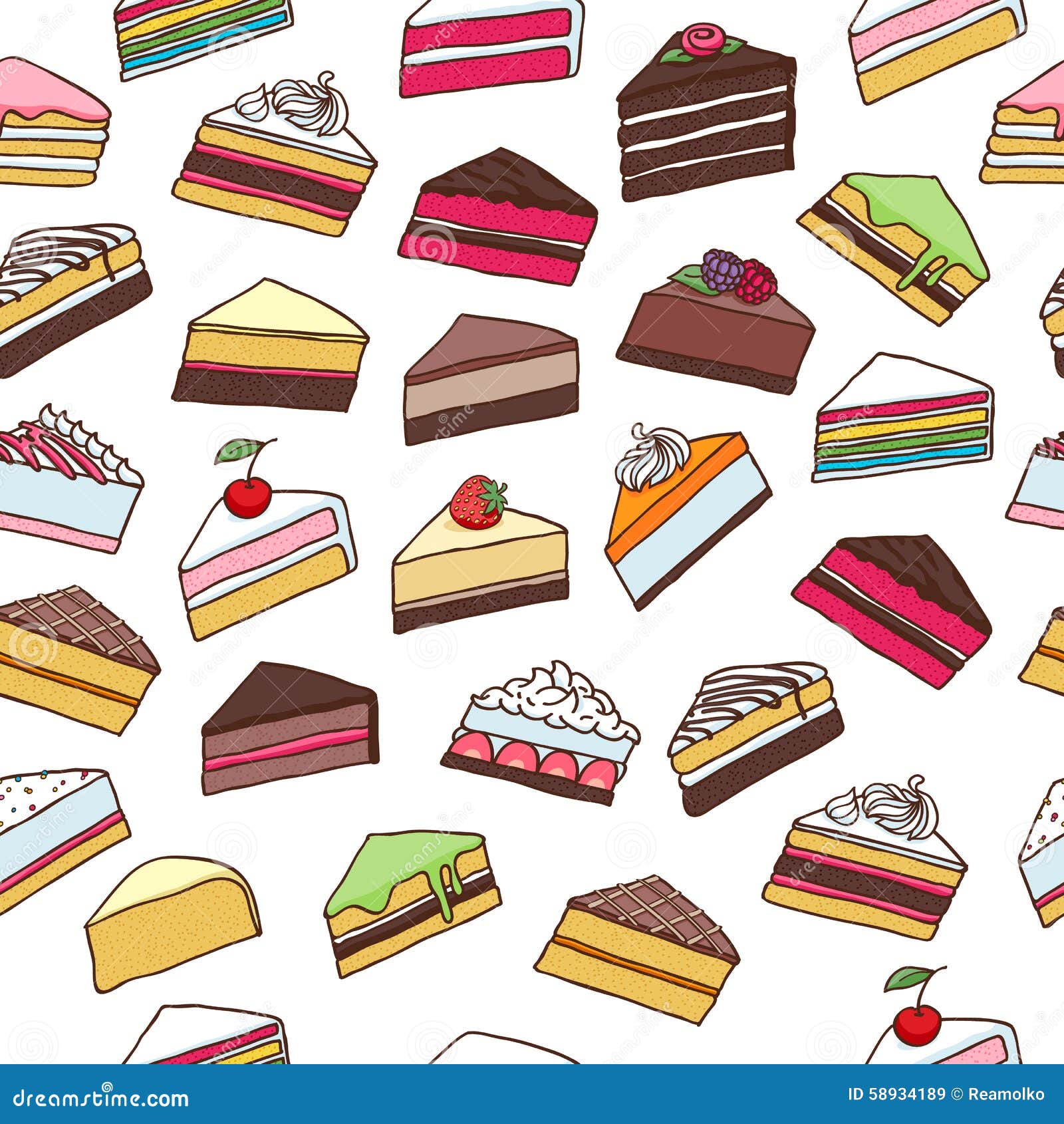 Colorful Sweet Cakes Slices Seamless Pattern Stock Vector ...