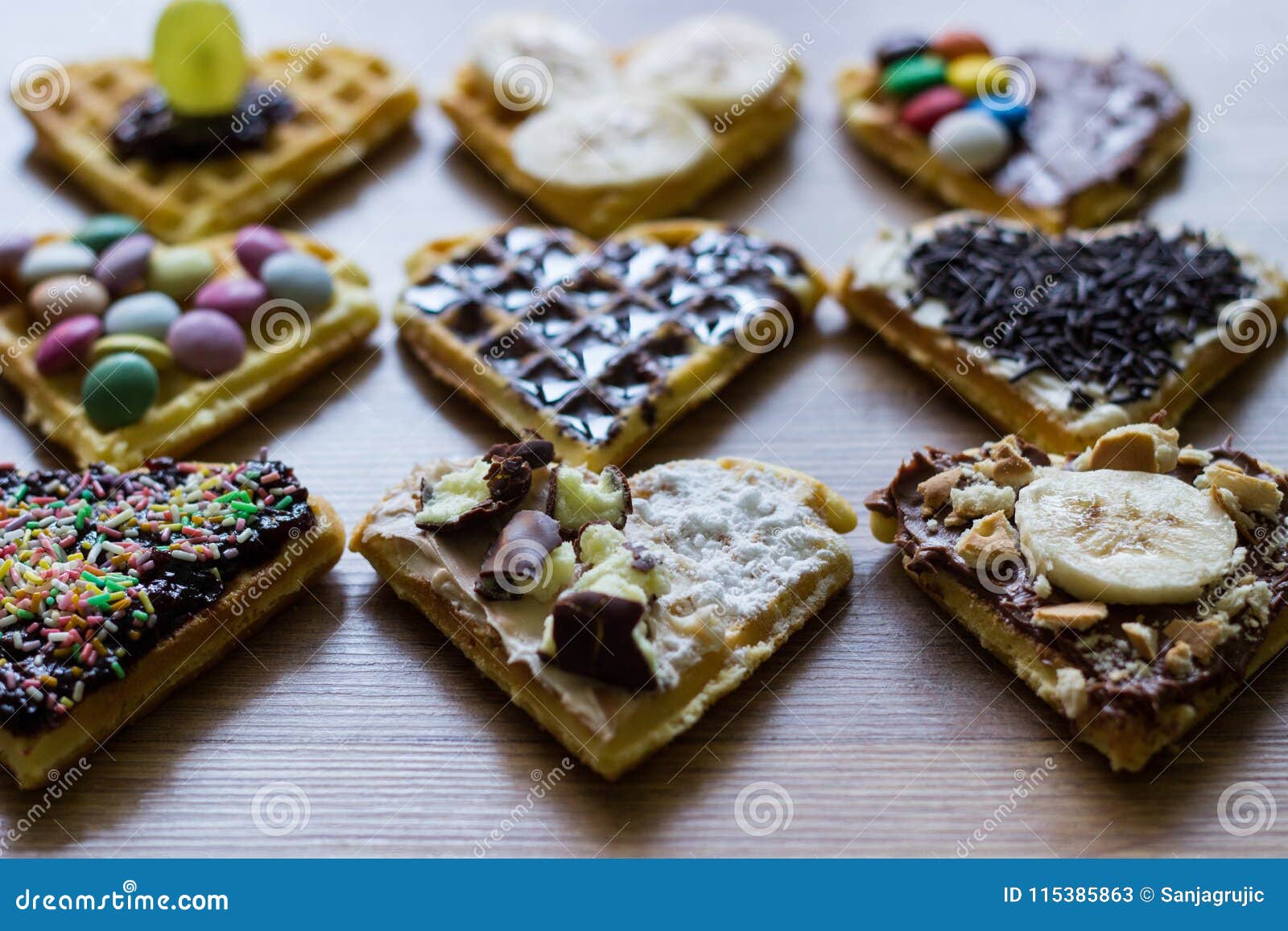 Colorful sweet waffles stock image. Image of grape, healthy - 115385863