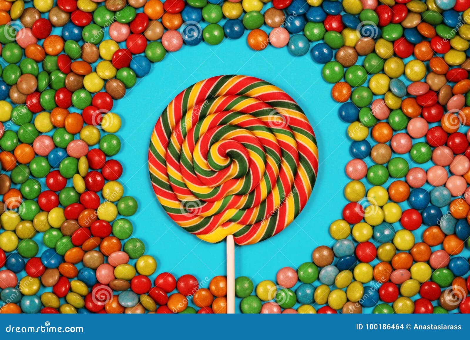 Colorful Sweets and Lollipop on Blue Background Stock Photo - Image of ...