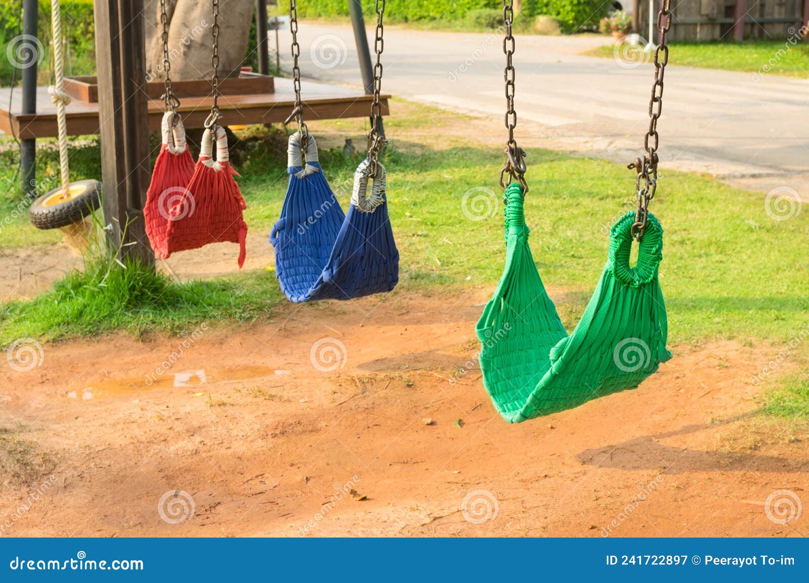 Colorful Swings in Playground Stock Image - Image of children, swinging ...