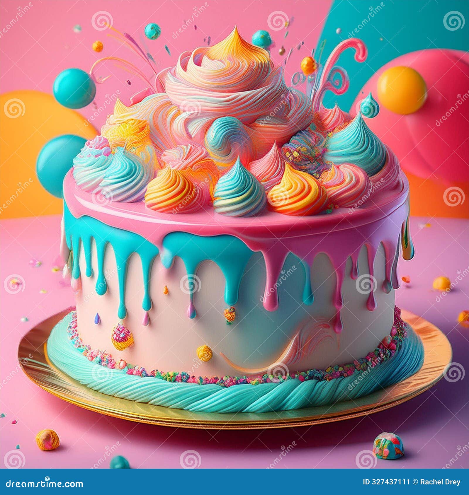 Colorful Swirled Icing Birthday Party Cake Stock Illustration ...