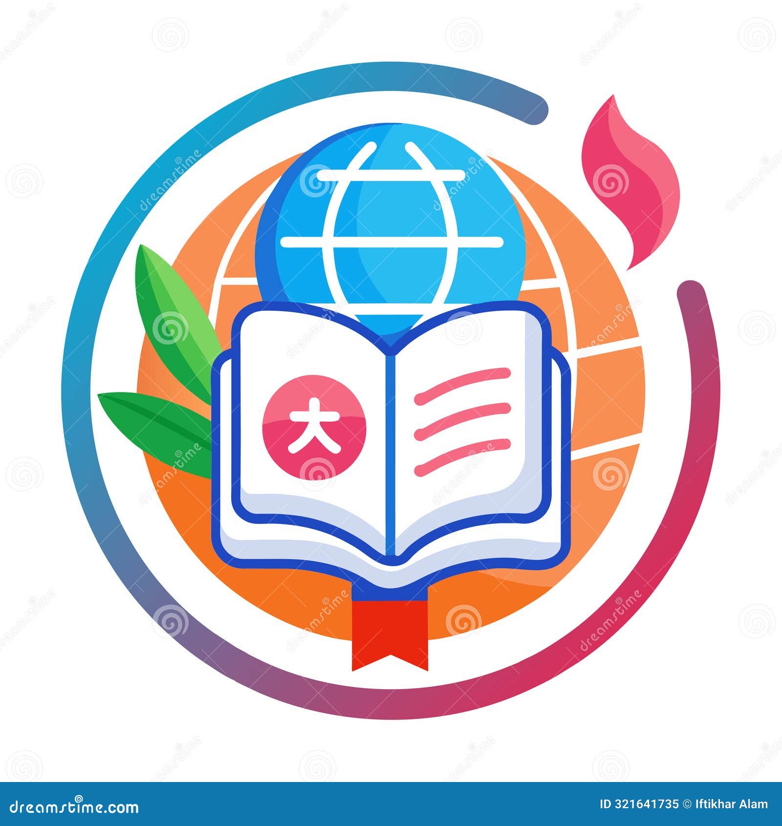 A Colorful Symbol Featuring a Book, Globe, and Flame, Representing a ...