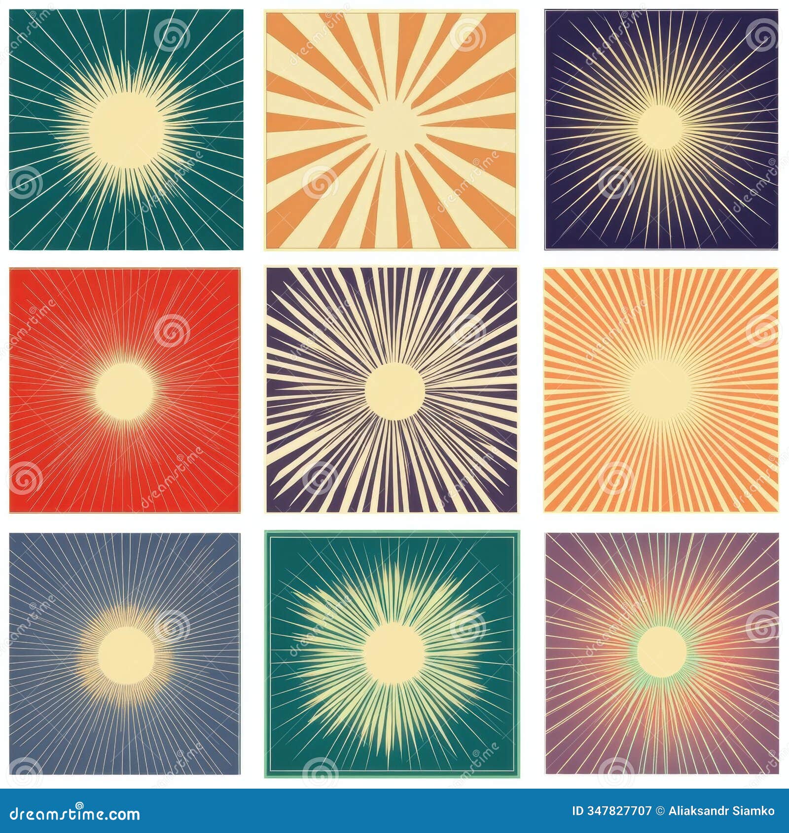 Colorful Symmetric Starburst Patterns in a Grid Layout Stock ...