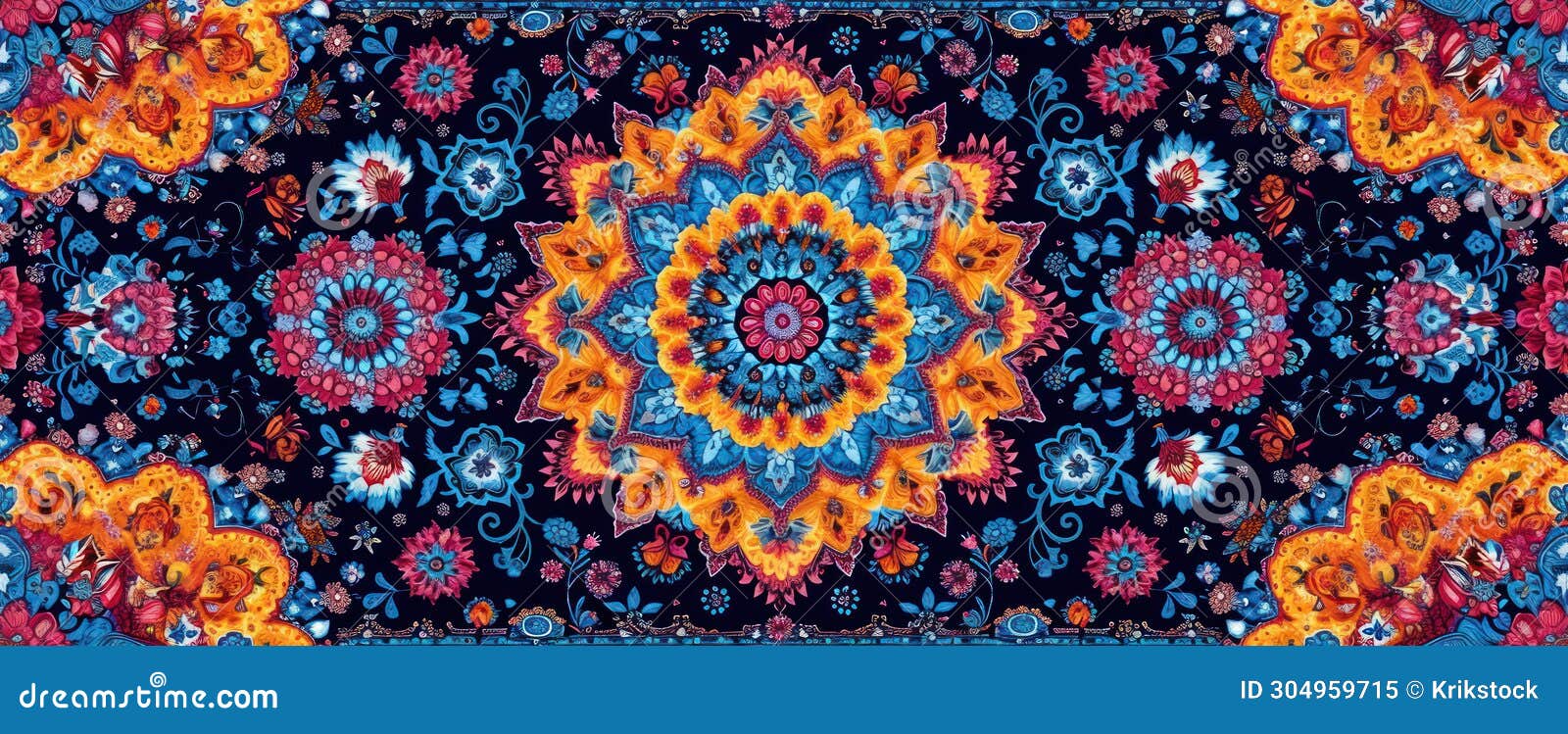 Colorful Symmetrical Floral Pattern on a Dark Background. Digital ...