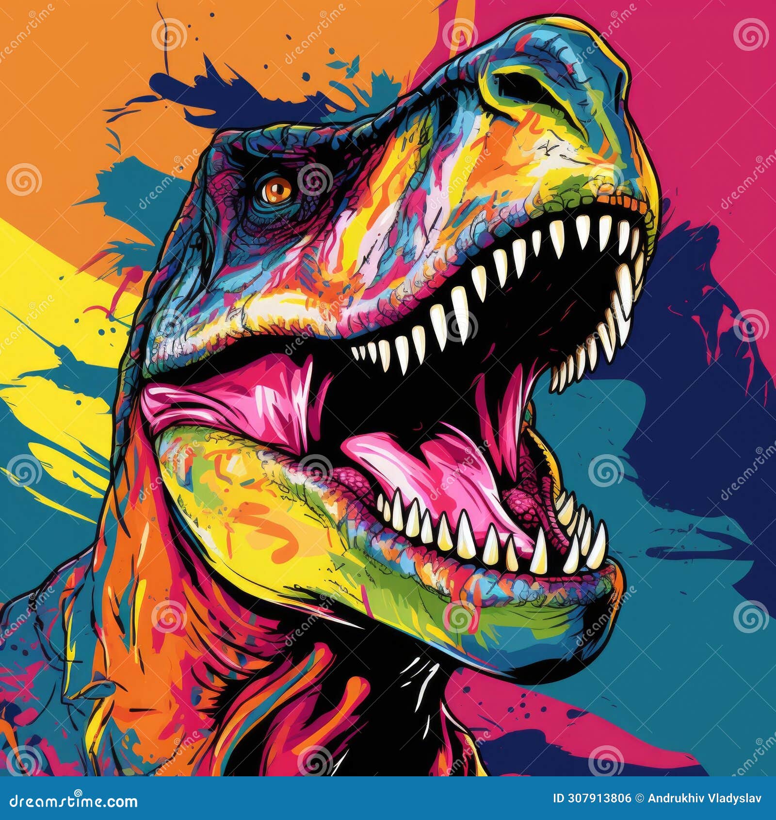 Colorful T-rex Dinosaur in Pop Art Style Stock Illustration ...