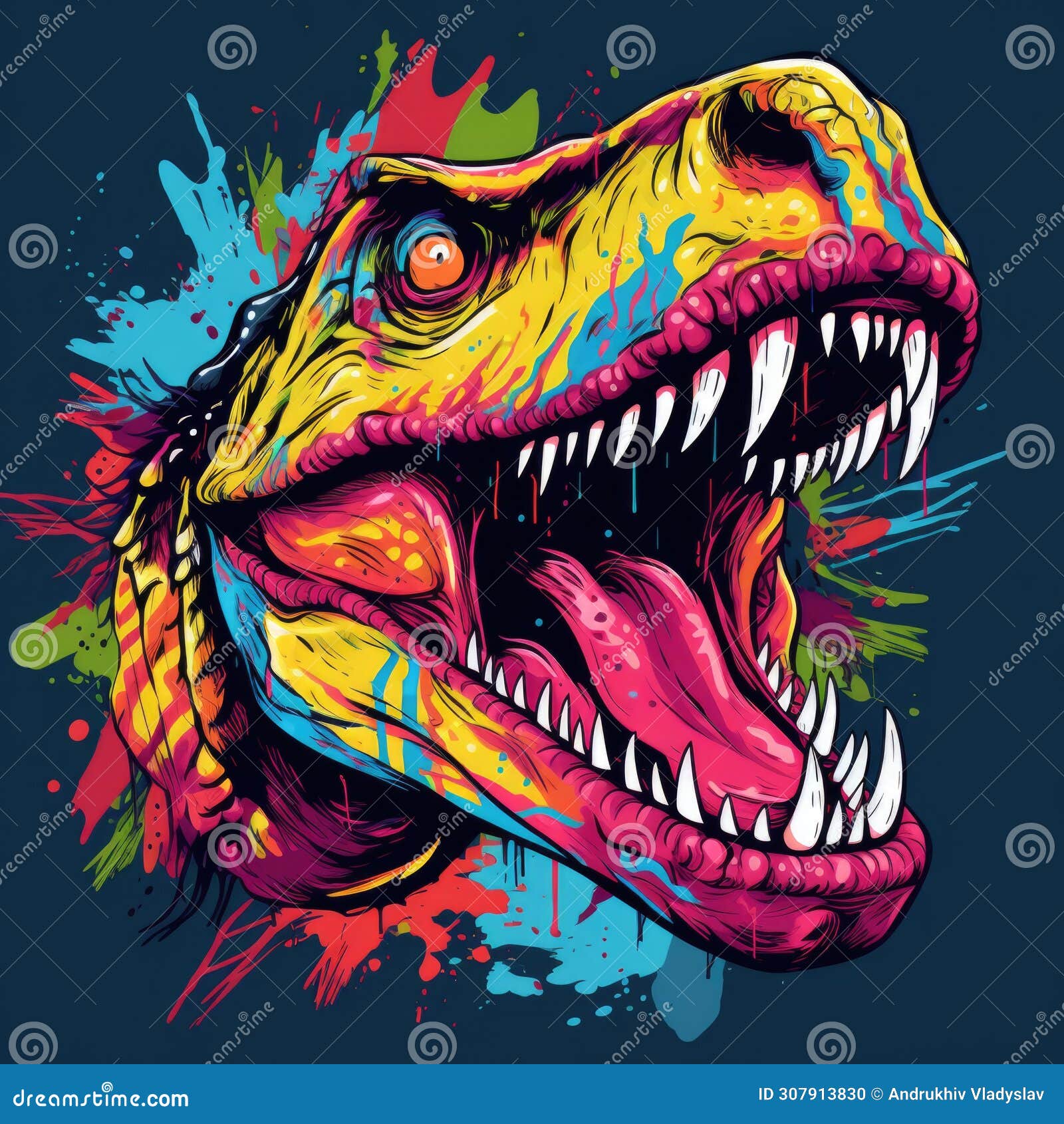 Colorful T-rex Dinosaur in Pop Art Style Stock Illustration ...