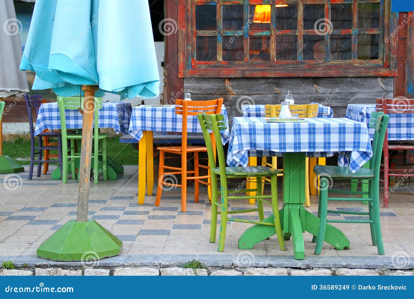 Colorful tables stock image. Image of drvengrad, sunny - 36589249