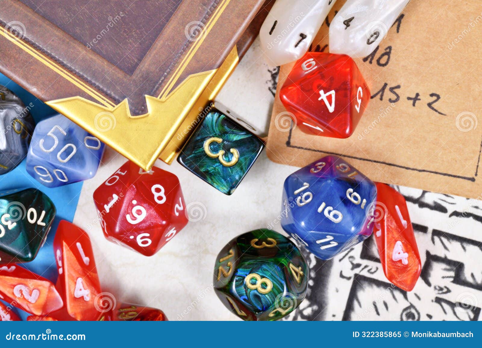 Colorful Tabletop Role Playing RPG Game Dices On Hand Drawn Dungeon Map ...