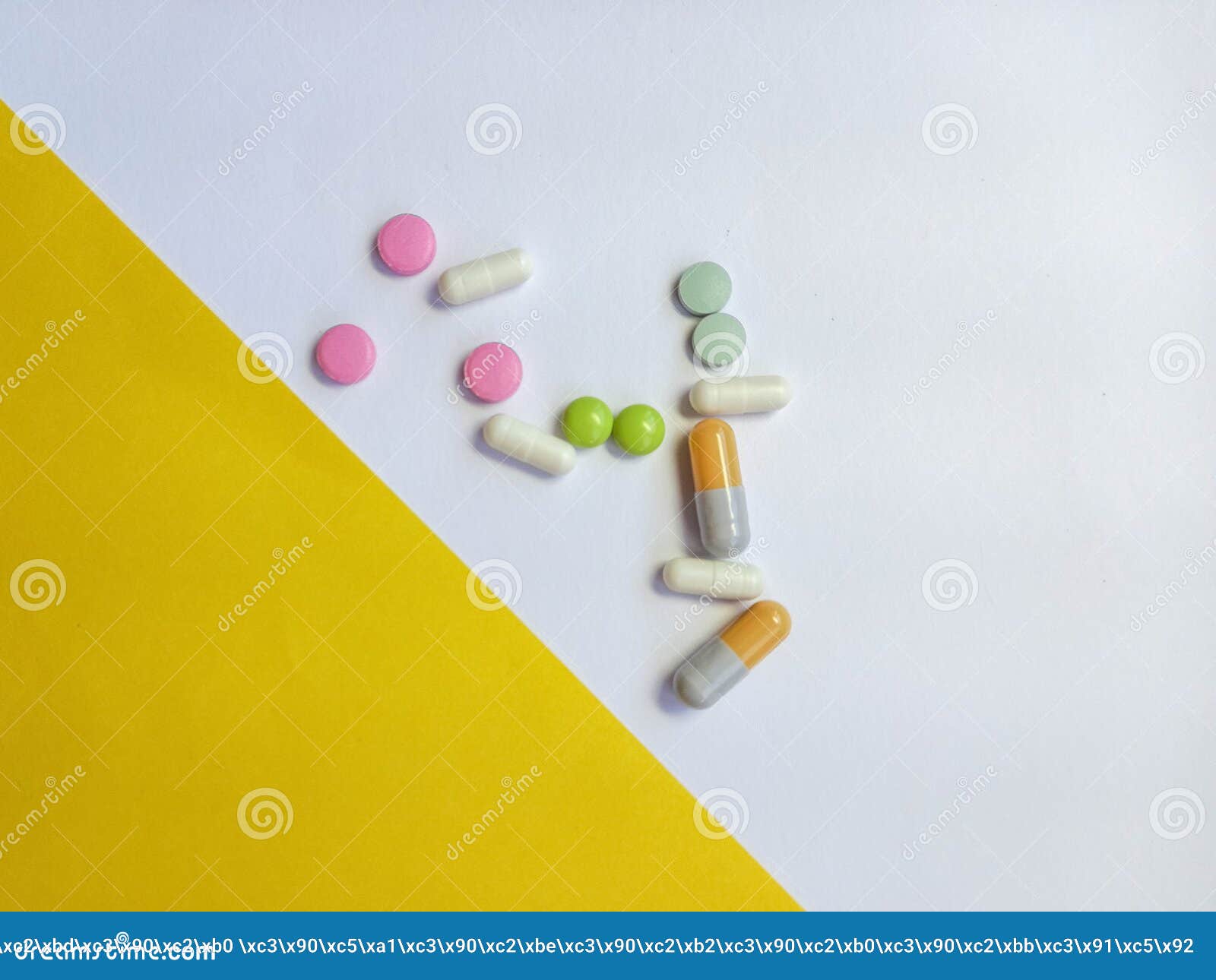 Colorful Tablets with Capsules and Pills on White Background. Stock ...