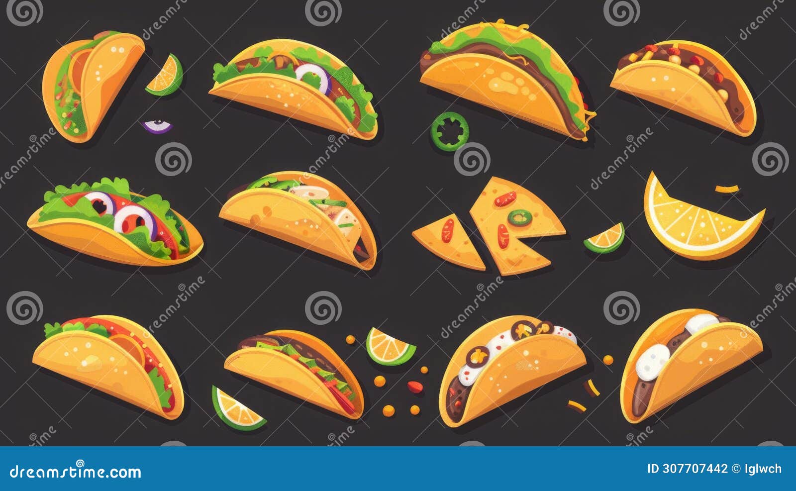 Colorful Tacos in a Stylized Representation. Stock Photo - Image of ...