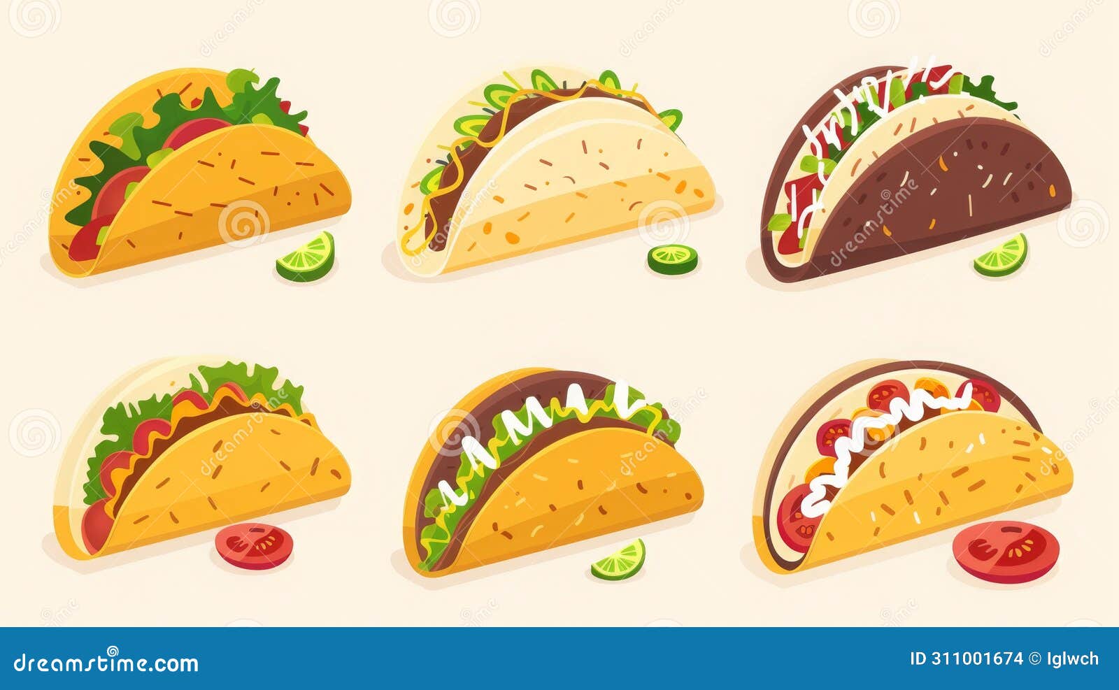 Colorful Tacos in a Stylized Representation Stock Illustration ...