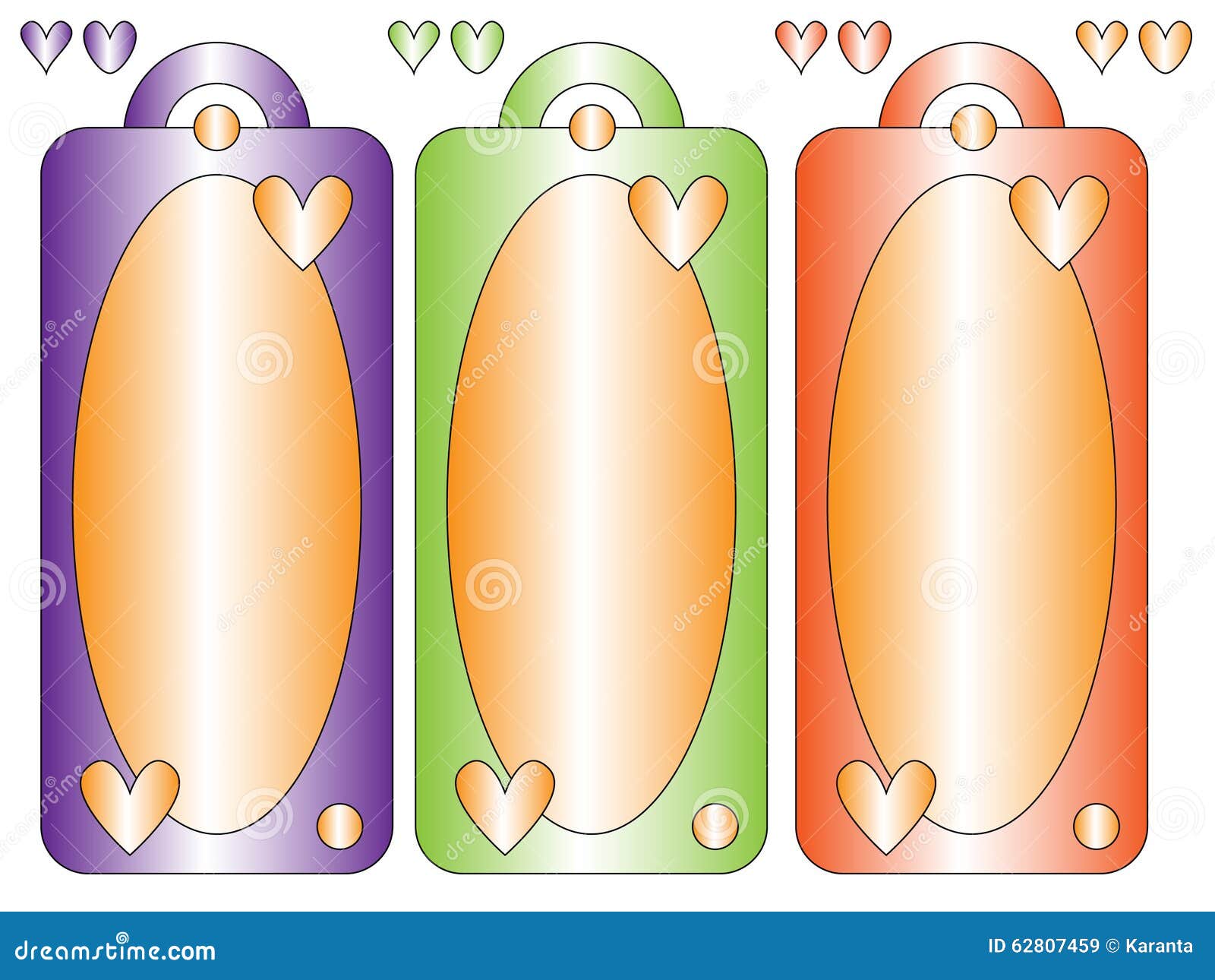 Colorful tags with hearts stock vector. Illustration of lilac - 62807459