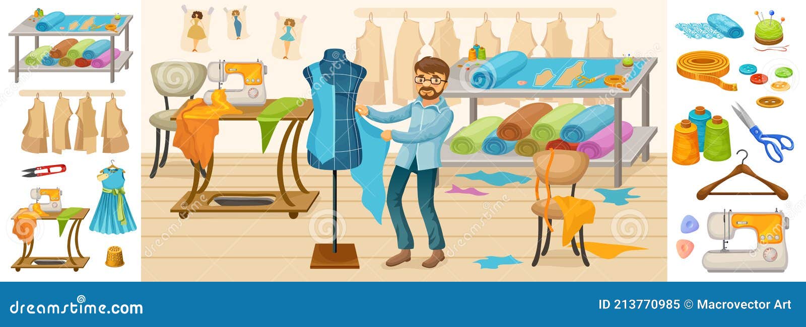 Colorful Tailoring Elements Composition with Working Master ...