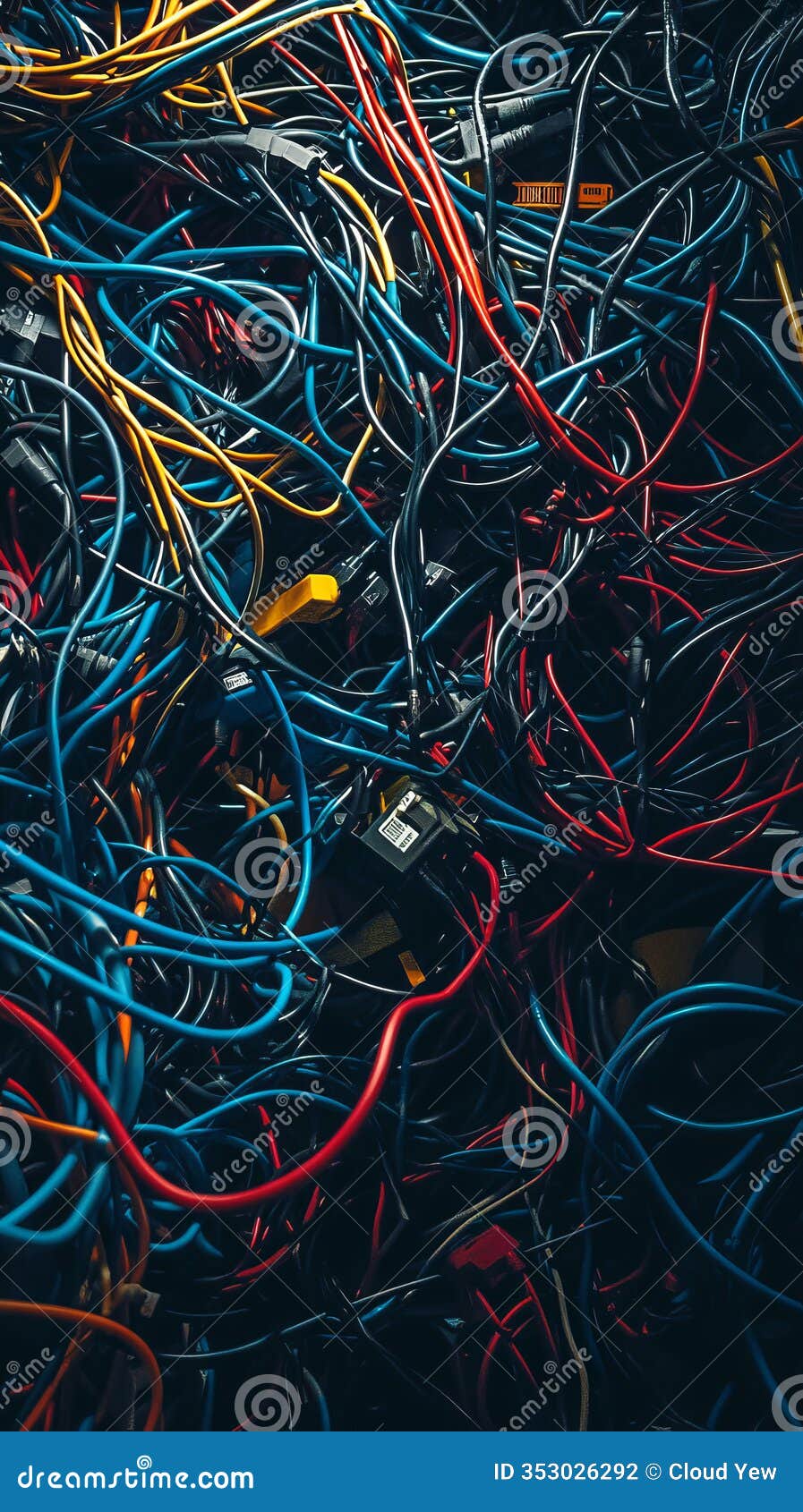 Colorful Tangle of Electrical Cables and Connectors Creating a Complex ...