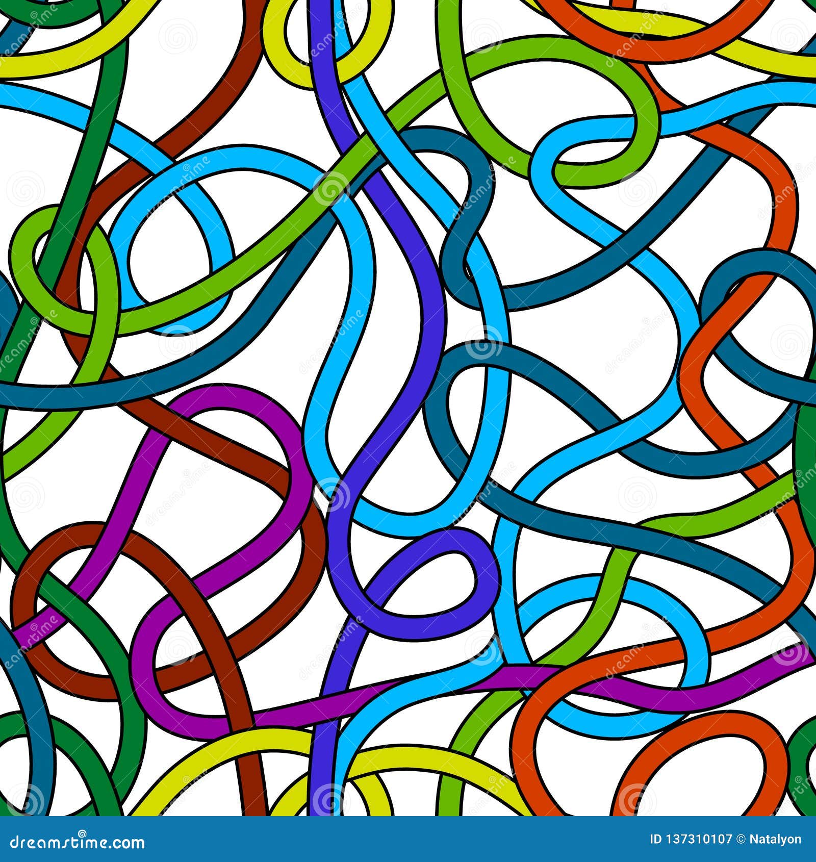 Colorful Tangled Messy Wires on White Seamless Pattern, Vector Stock ...