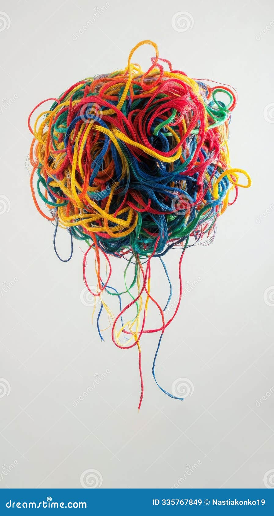 Colorful Tangled Thread Ball on White Background, Abstract Chaos ...