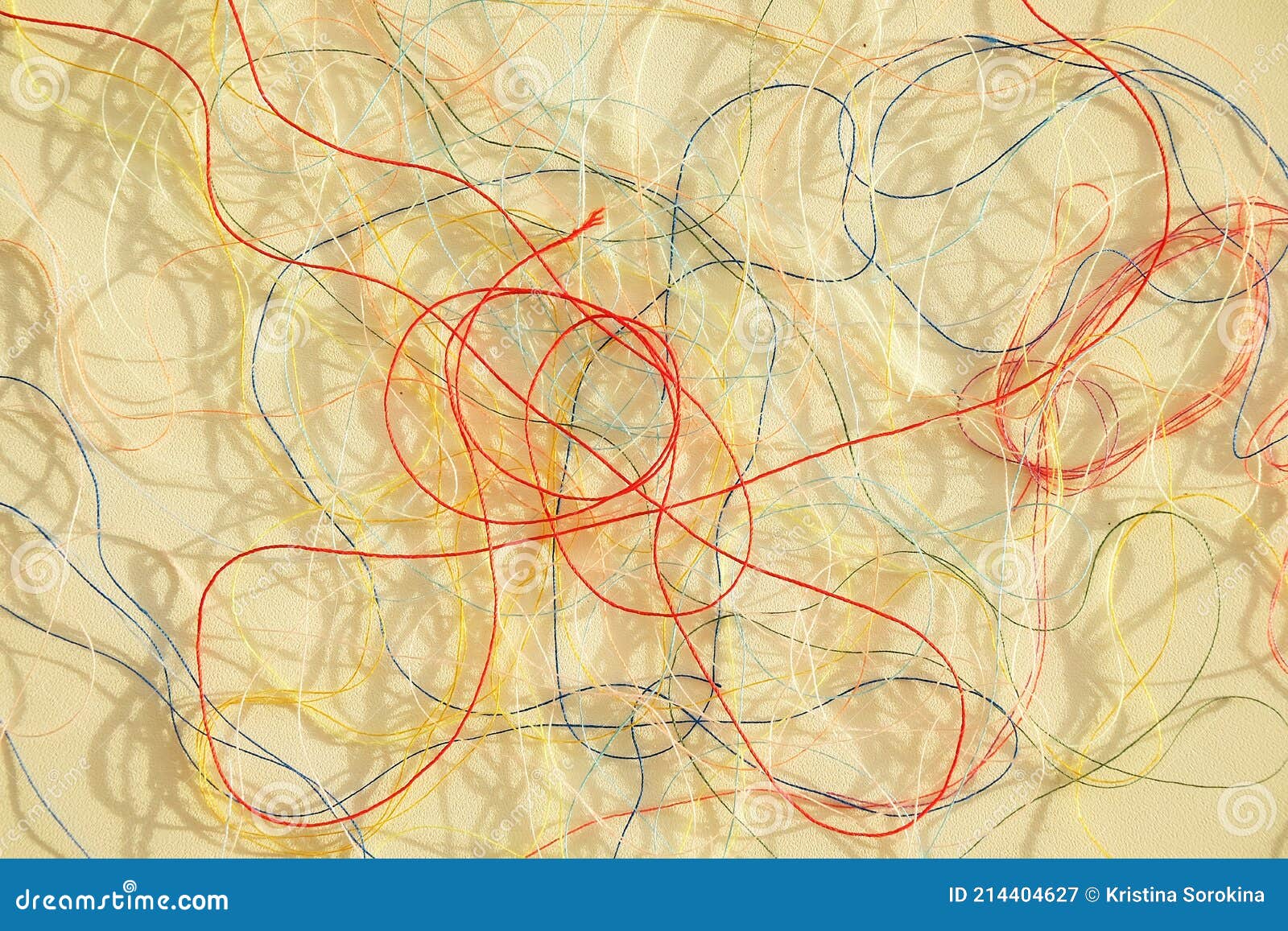 Colorful Tangled Threads on White Surface. Abstract Background Stock ...