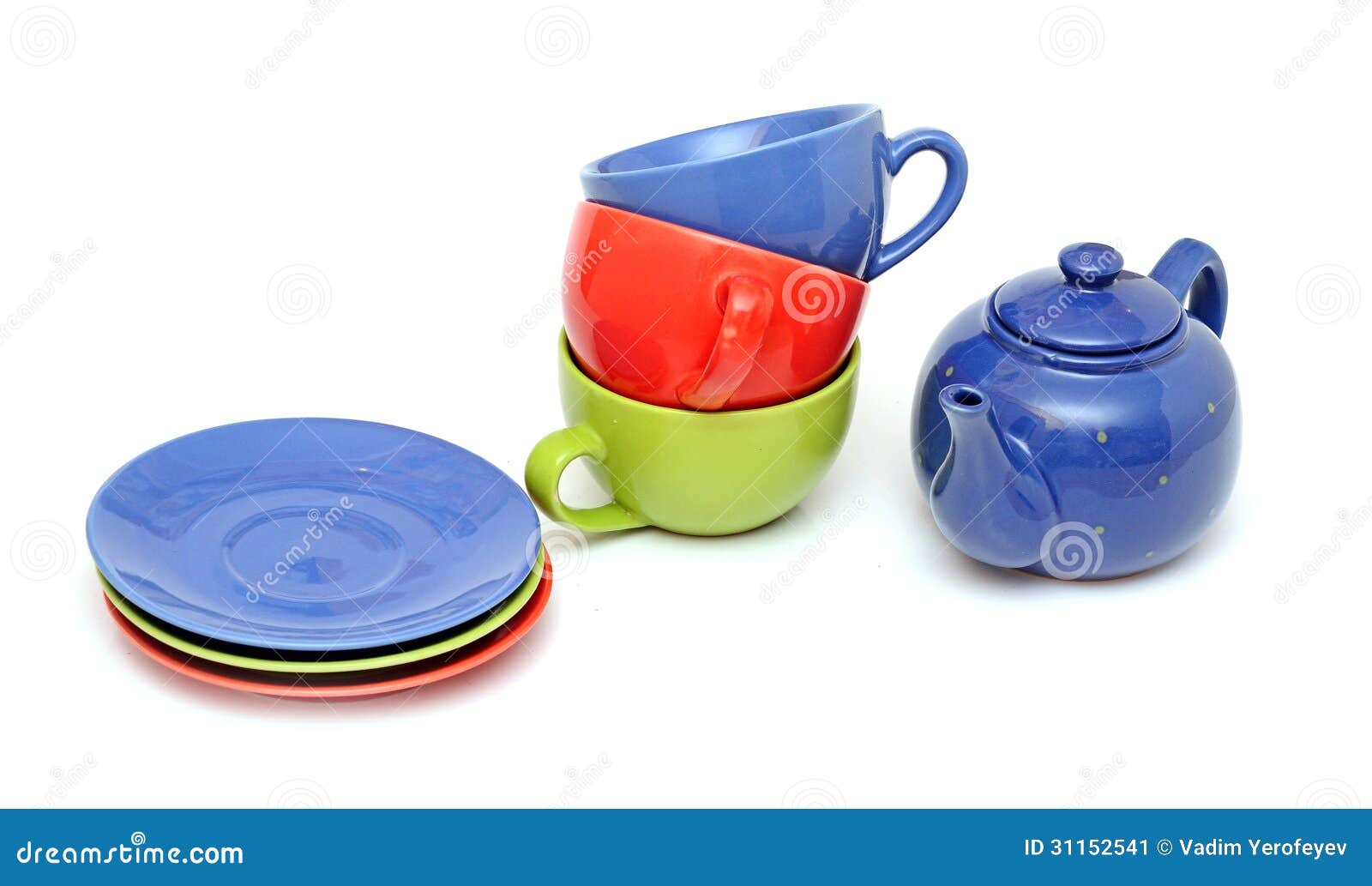 Colorful Tea Cups with Teapot Stock Image - Image of glossy, objects ...