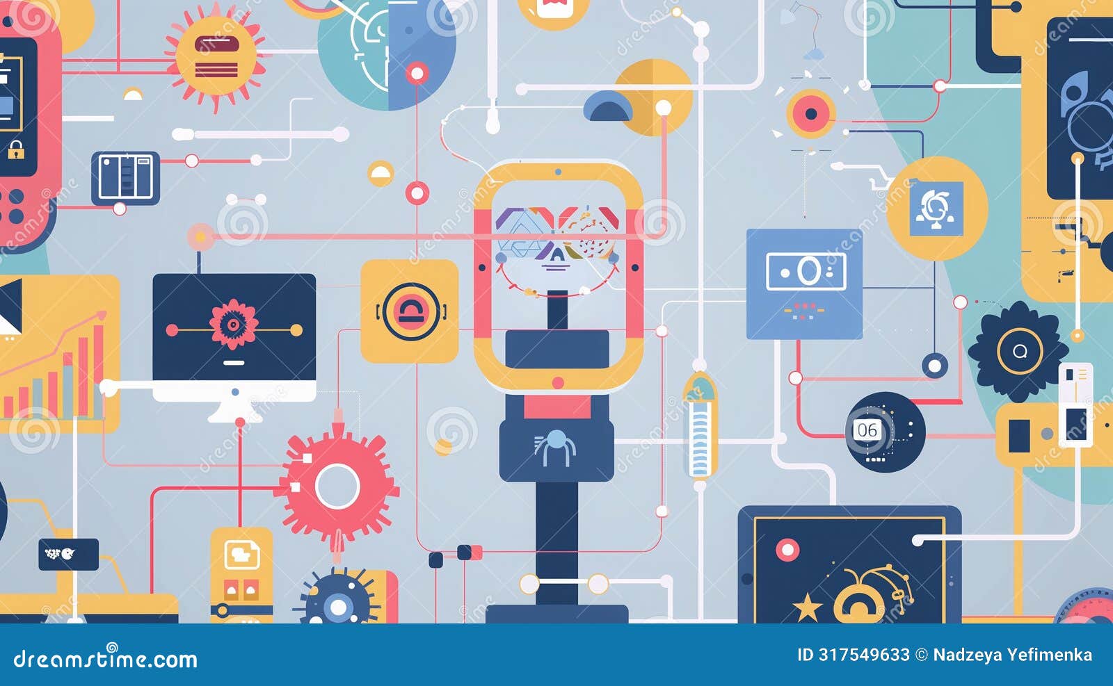 Colorful Technological Illustration Interconnected Devices Conceptual ...