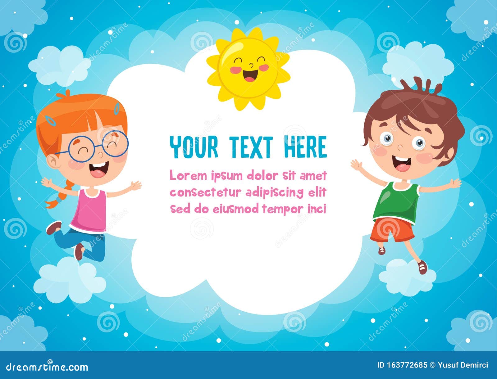 Colorful Template with Cute Children Stock Vector - Illustration of ...