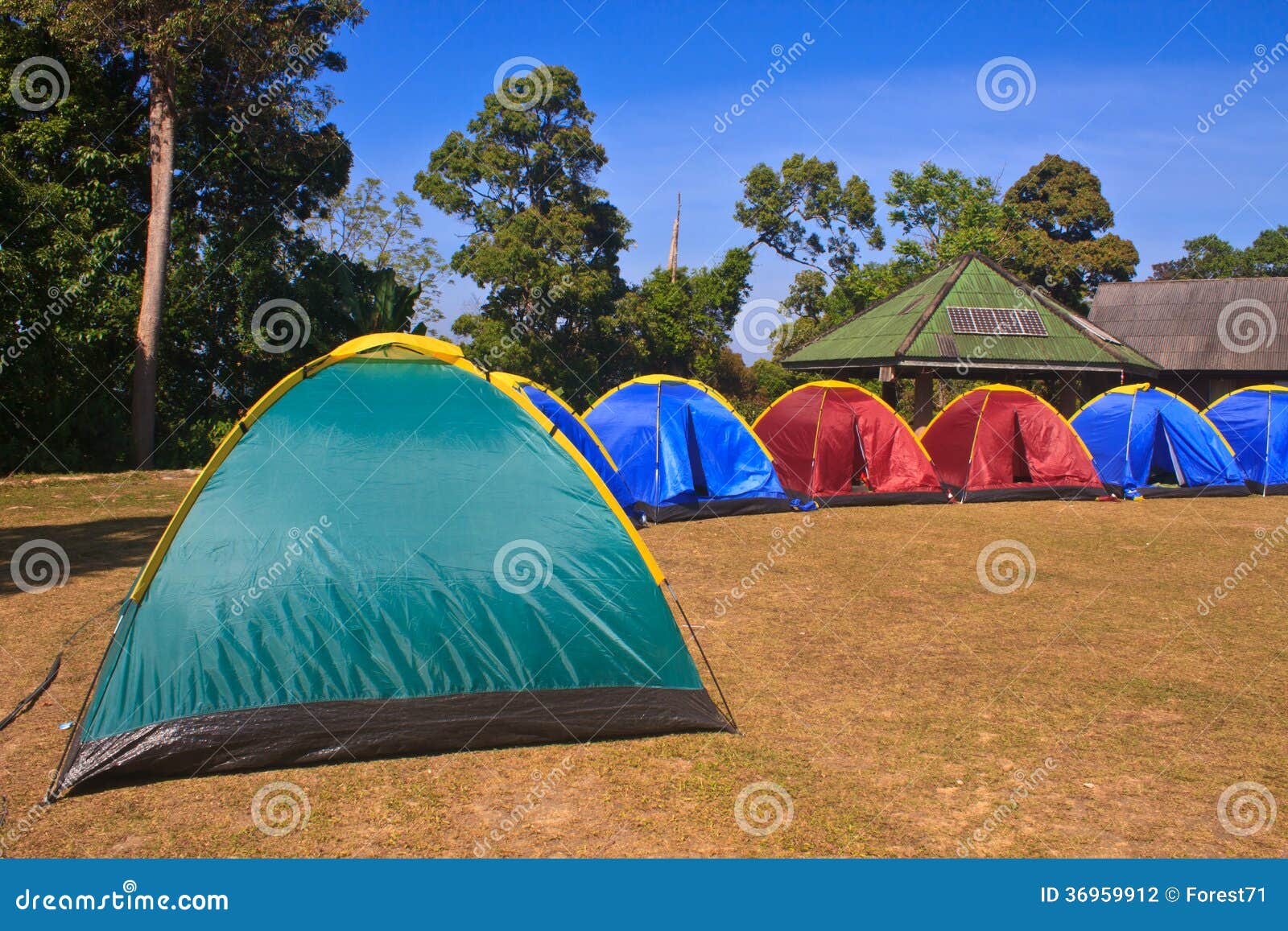 Colorful Tent on the Camping Ground Stock Photo - Image of field ...