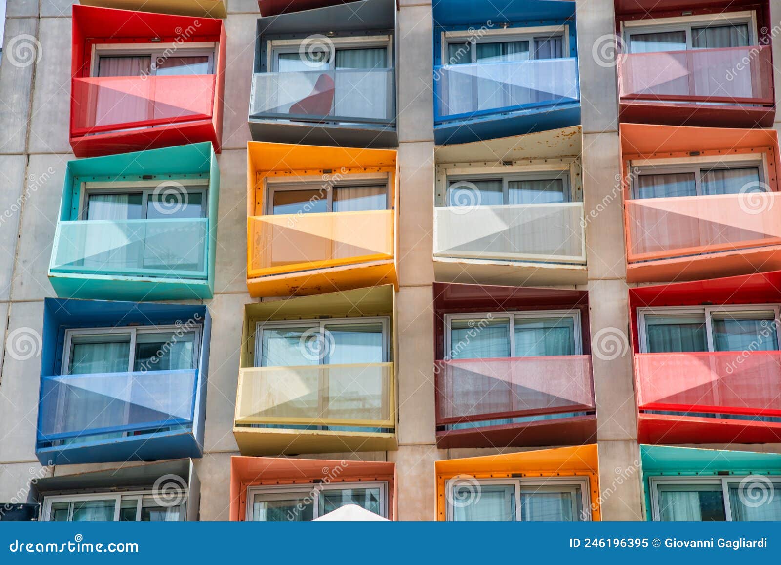 Colorful Terraces of a Modern Tall Building Stock Image - Image of ...