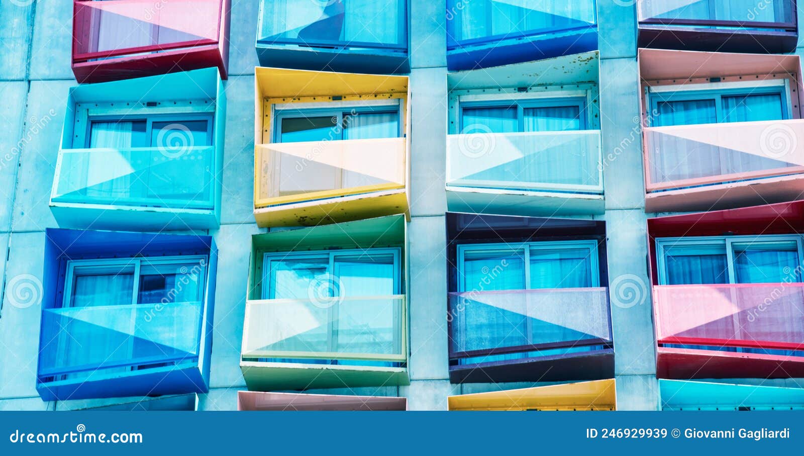 Colorful Terraces of a Modern Tall Building Stock Image - Image of ...