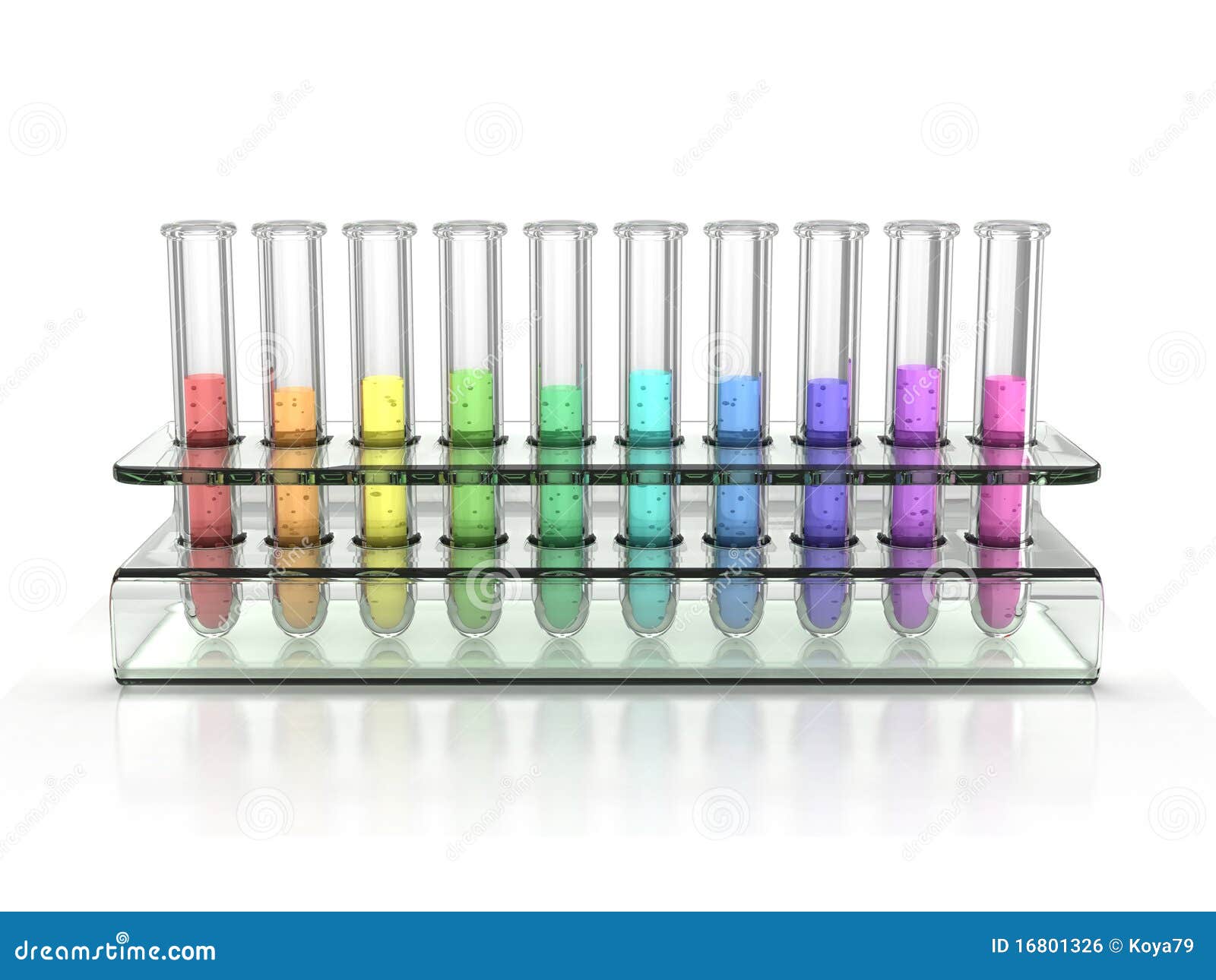 Colorful Test Tubes With Liquid Reagents On A Reflective White Surface ...