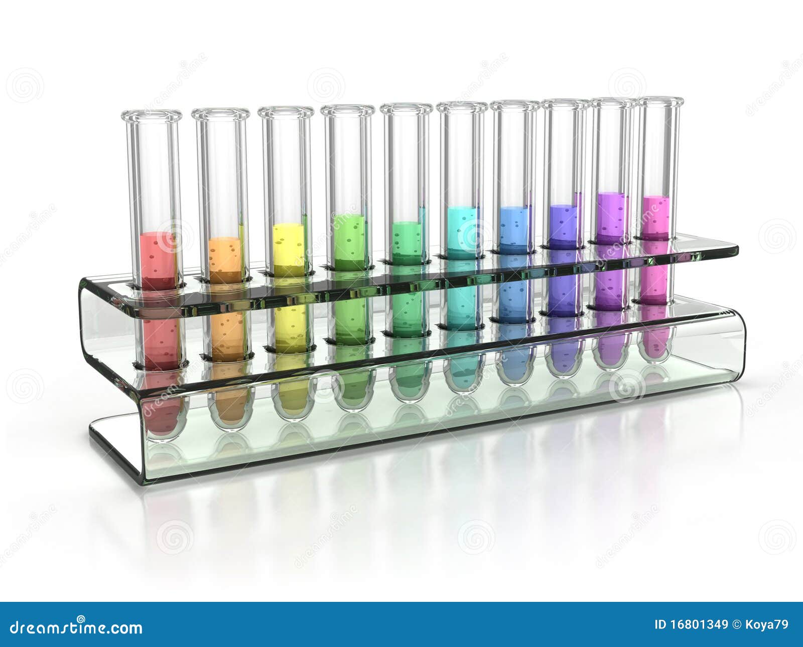 Colorful Test Tubes With Liquid Reagents On A Reflective White Surface ...