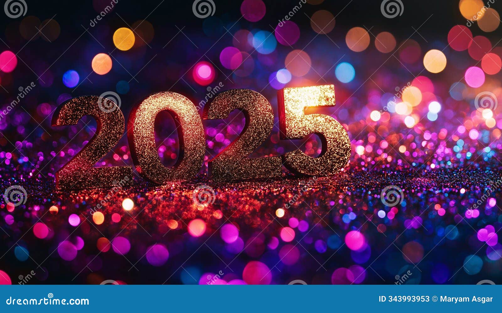 Colorful 2025 Text with Neon Lights and Bokeh in a Festive Background ...