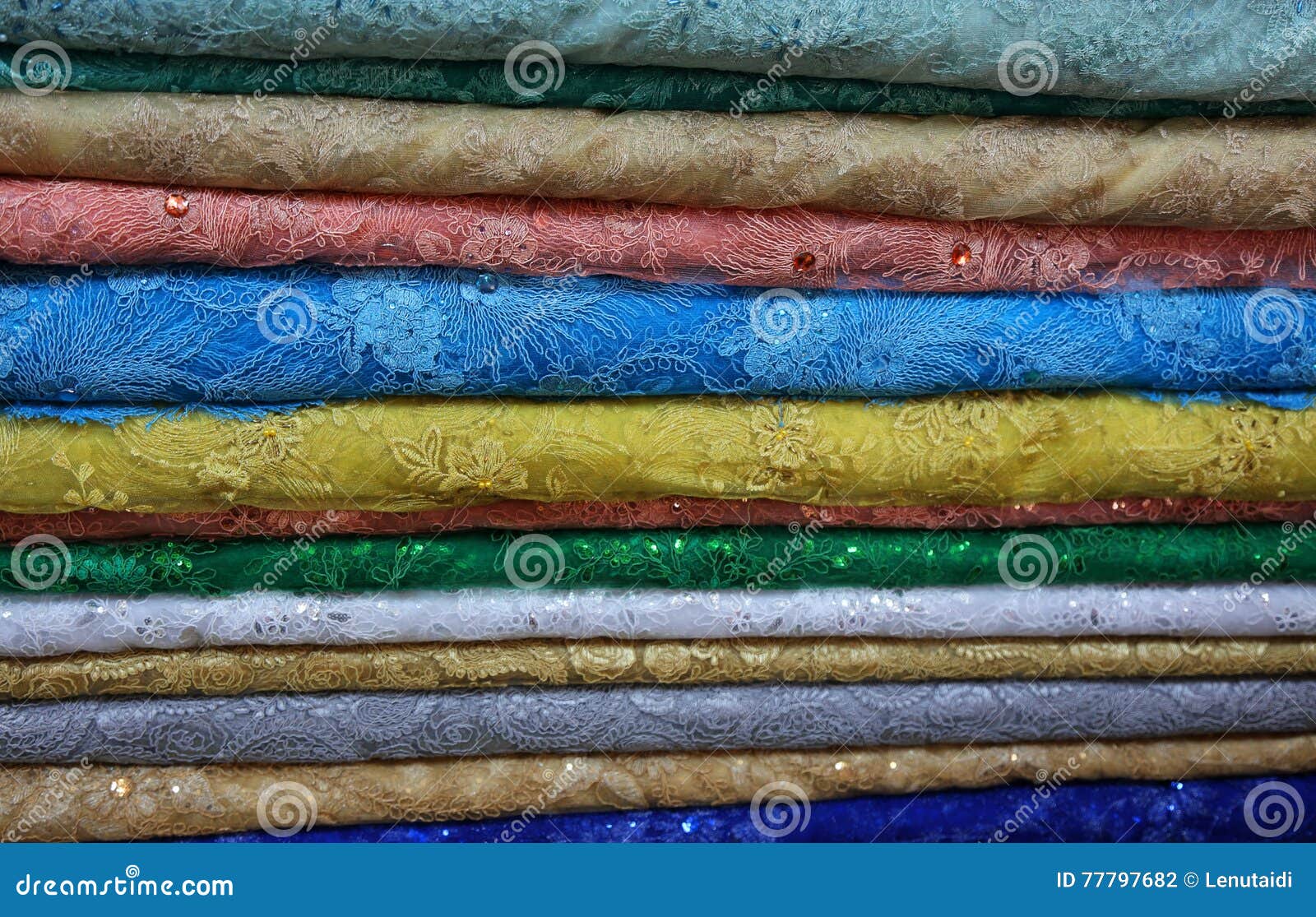 Colorful textiles stock photo. Image of pile, sale, handcrafted - 77797682