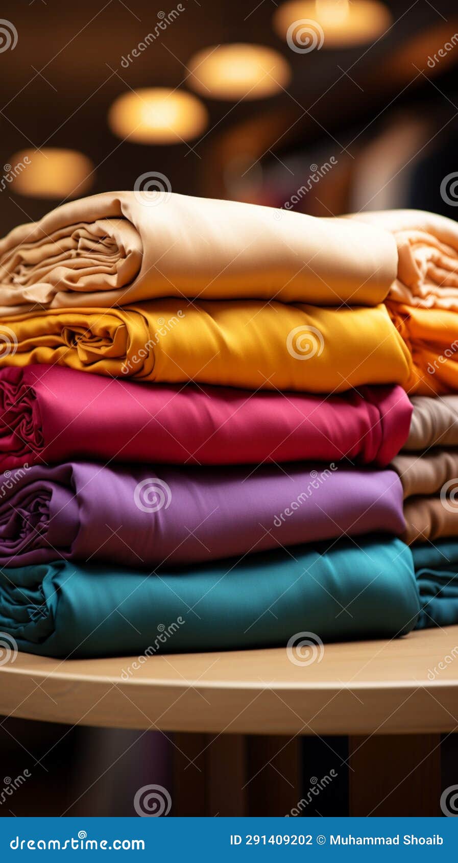Colorful Textiles Stack in a Fabric Store with a Blurred Background ...