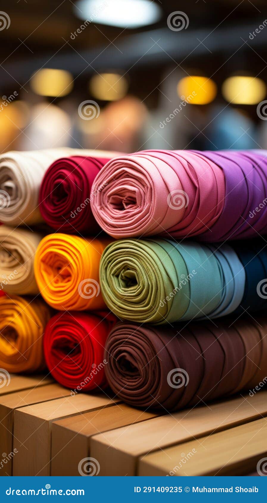Colorful Textiles Stack in a Fabric Store with a Blurred Background ...