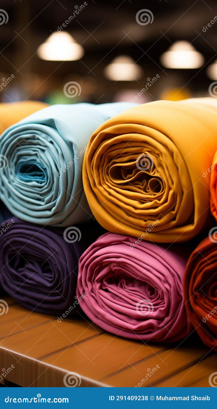 Colorful Textiles Stack in a Fabric Store with a Blurred Background ...