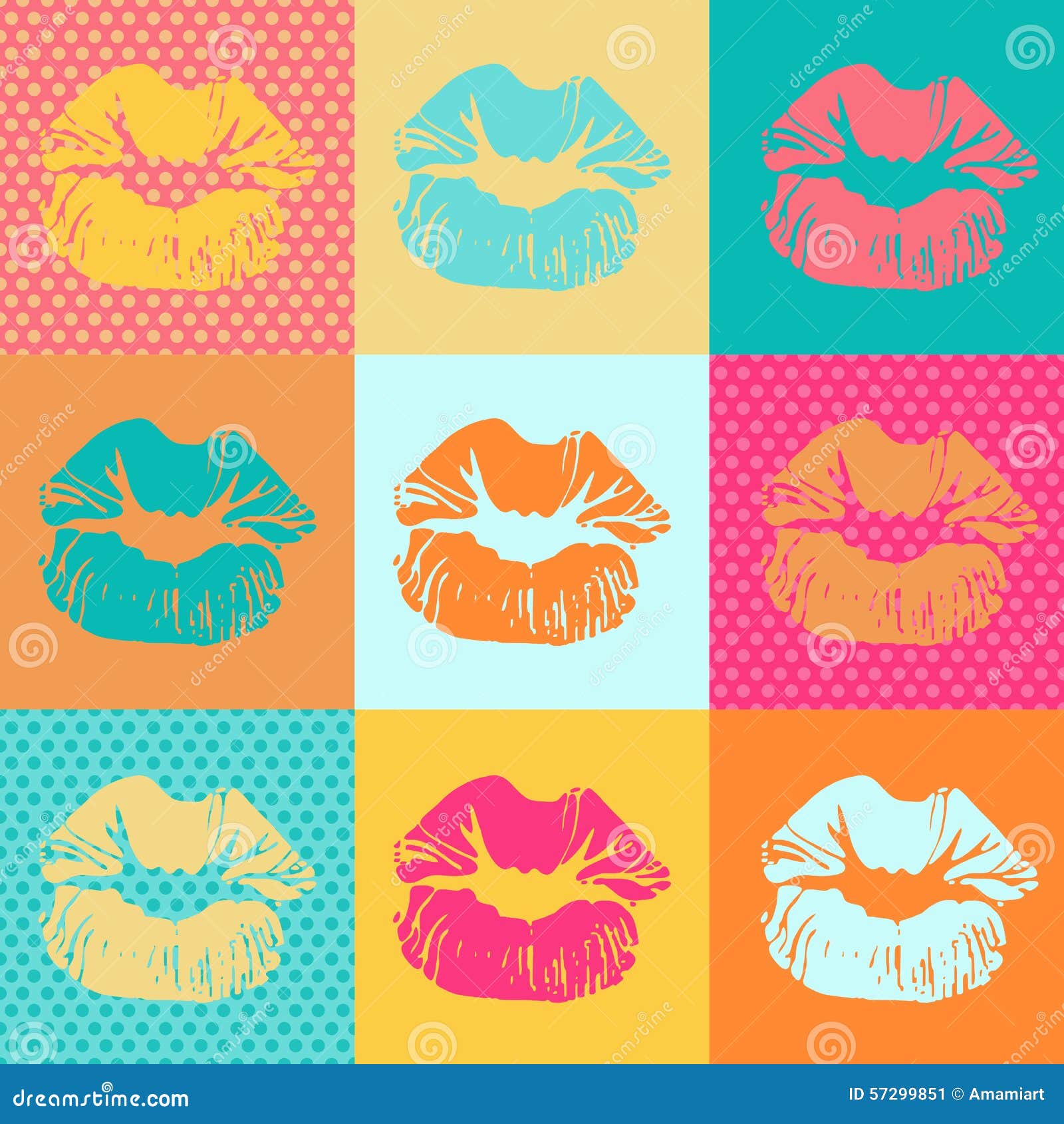 Colorful Texture With Kisses. Pop Art Lips Cartoon Vector ...