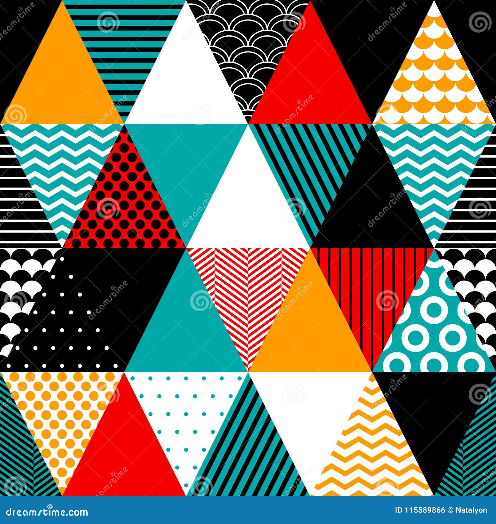 Colorful Textured Triangles Geometric Abstract Seamless Pattern, Vector ...