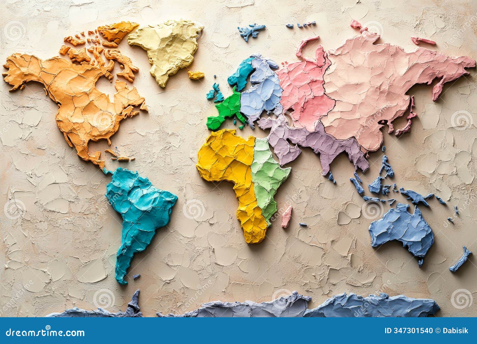 Textured World Map With Metallic Continents On Abstract Blue Background ...