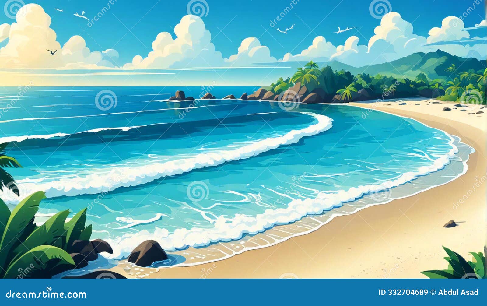 Colorful Theme Beach Abstract Concept Banner Background Illustration ...